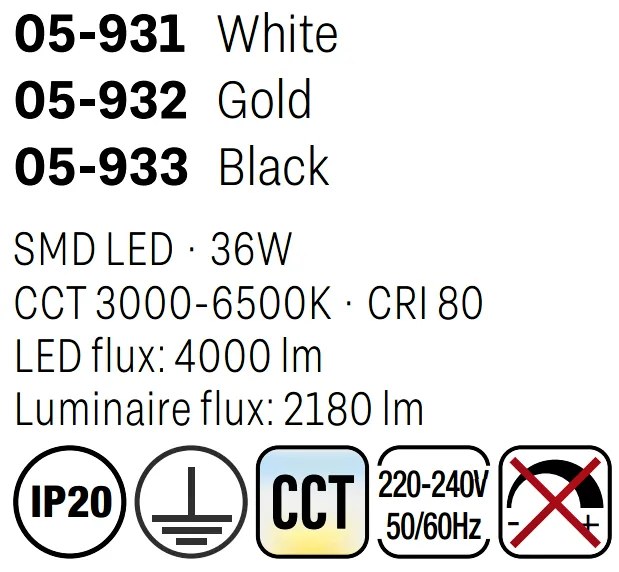 Zlaté stropní světlo Redo KNOB 05-932 / CCT LED 36W/ průměr 40 cm