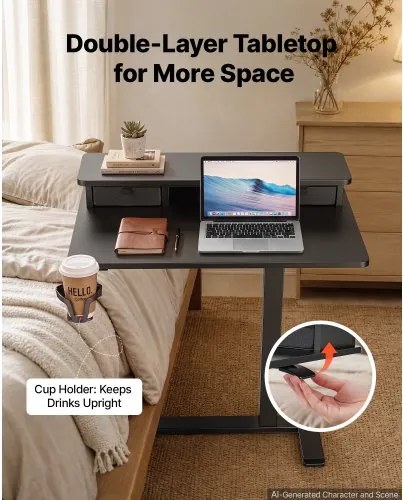 Noční stolek 700 × 500 mm, Stojící vozík s 2vrstvou deskou VEVOR