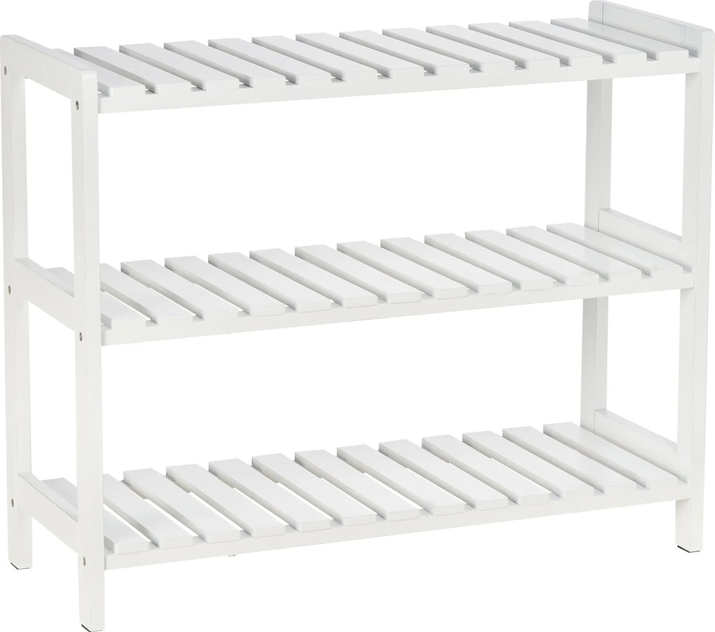 HOMCOM Dřevěná Botník 3-patrový Regál na Boty pro 9 Párů do Předsíně 70x26x57.5 cm Bílý | Aosom