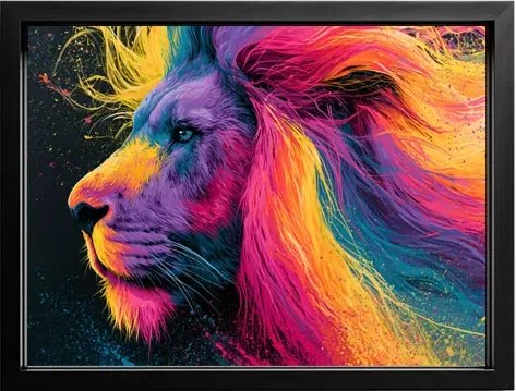 Král barevné energie - obraz - Neonový lev v pohybu 85 - 70 x 100 cm - 1 149 Kč