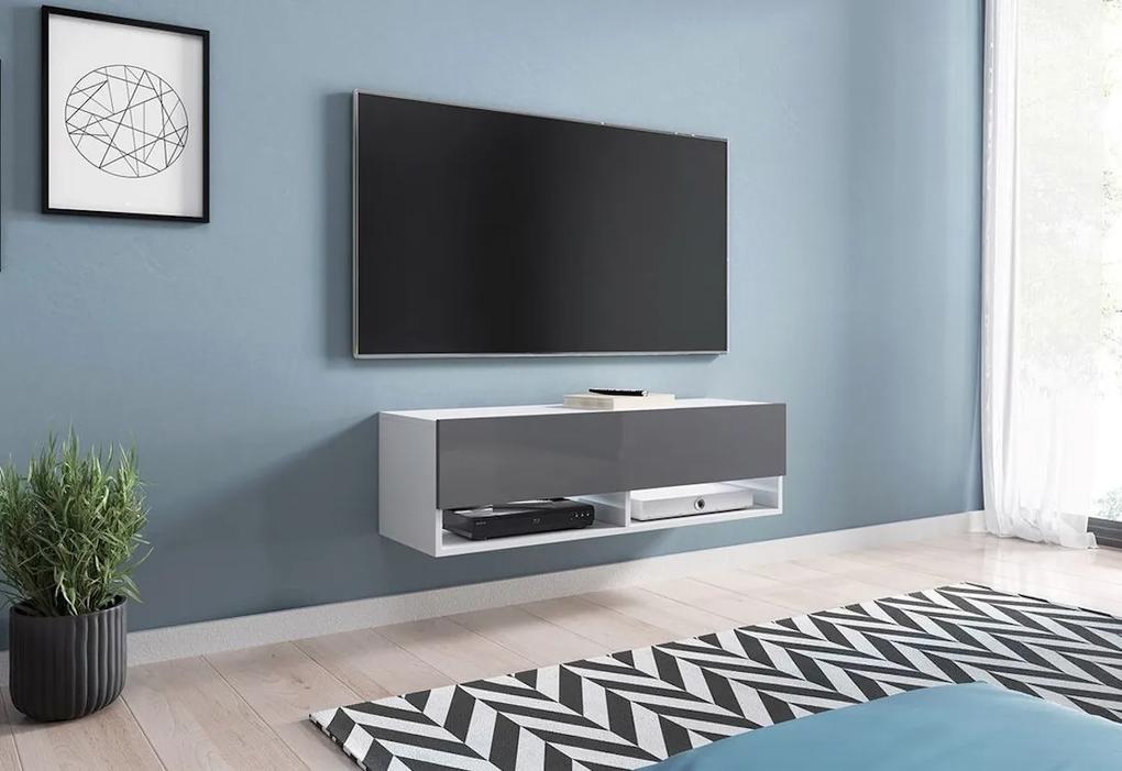 TV stolek LOWBOARD A 100, 100x30x32, bílá/šedá lesk, bez LED osvětlení