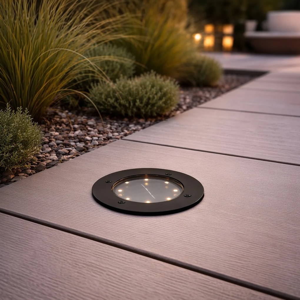Moderní bodové světlo do země černé vč. LED IP65 solární - Terry