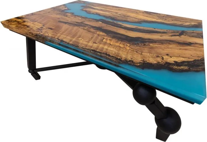 Konferenční stůl PLANETÁRIUM ze špaltovaného buku a fluorescenční epoxidové pryskyřice 96x59