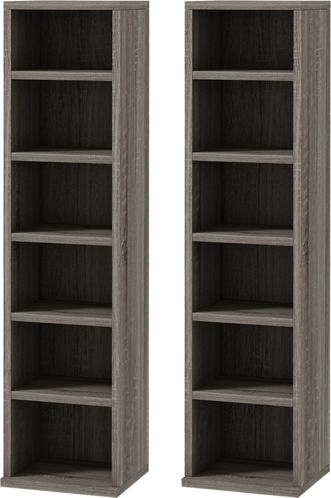 HOMCOM Sada 2 sloupcových polic pro ukládání CD-DVD kabinet 6 + 6 přihrádek 21 x 22,5 x 88,5 cm max. kapacita 204 CD tmavě šedá