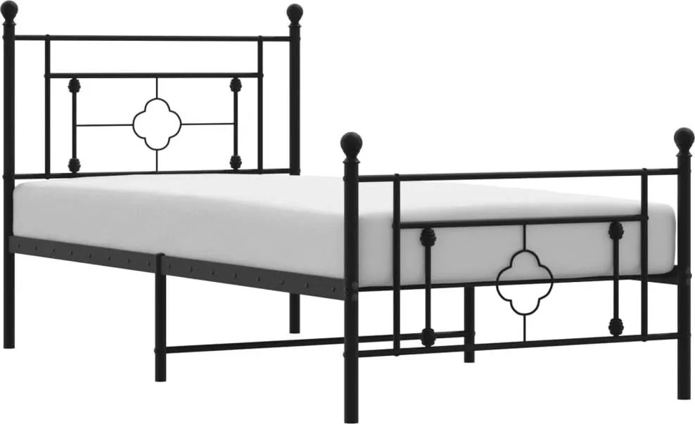 vidaXL Kovový rám postele s hlavovým a nožním čelem 100 x 190 cm [374351] Barva: Černá