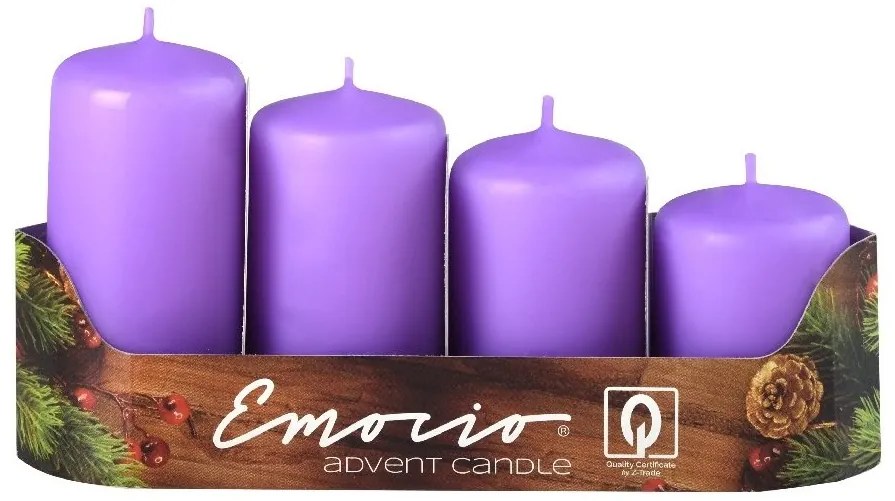 Emocio adventní stupně 4ks 40mm sv.fialové svíčky