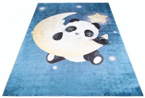 Dětský kusový koberec vhodný k praní BAMBINO 2322 Medvídek Měsíc Vesmír Hvězdy protiskluzový modrý Rozměr: 140x200 cm