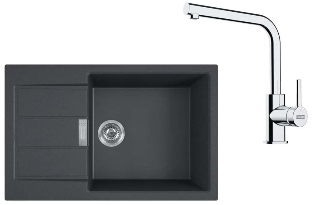 Franke - Kuchyňský set T116Č, tectonitový dřez S2D 611-78 XL a baterie FS 3230.031, černá/chrom 143.0687.353