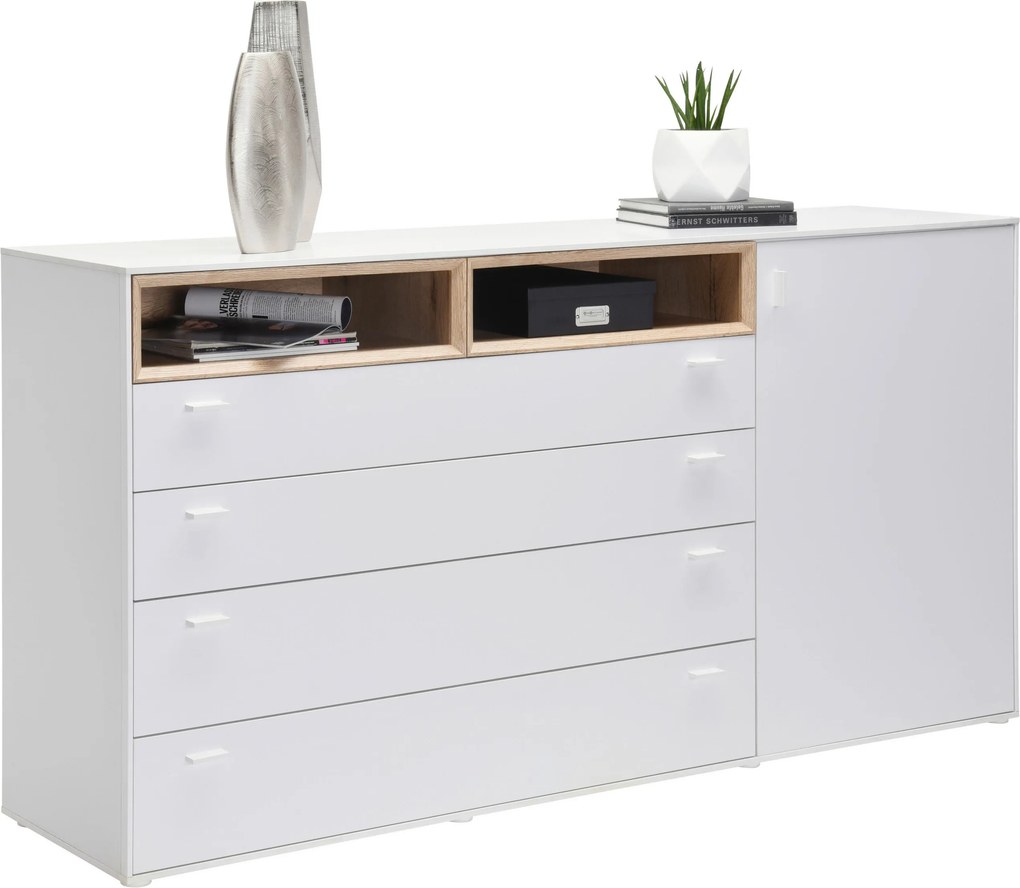 XXXLutz KOMODA, bílá, barvy dubu, 180,4/92,8/43 cm Hom`in - Široké komody - 000003000704