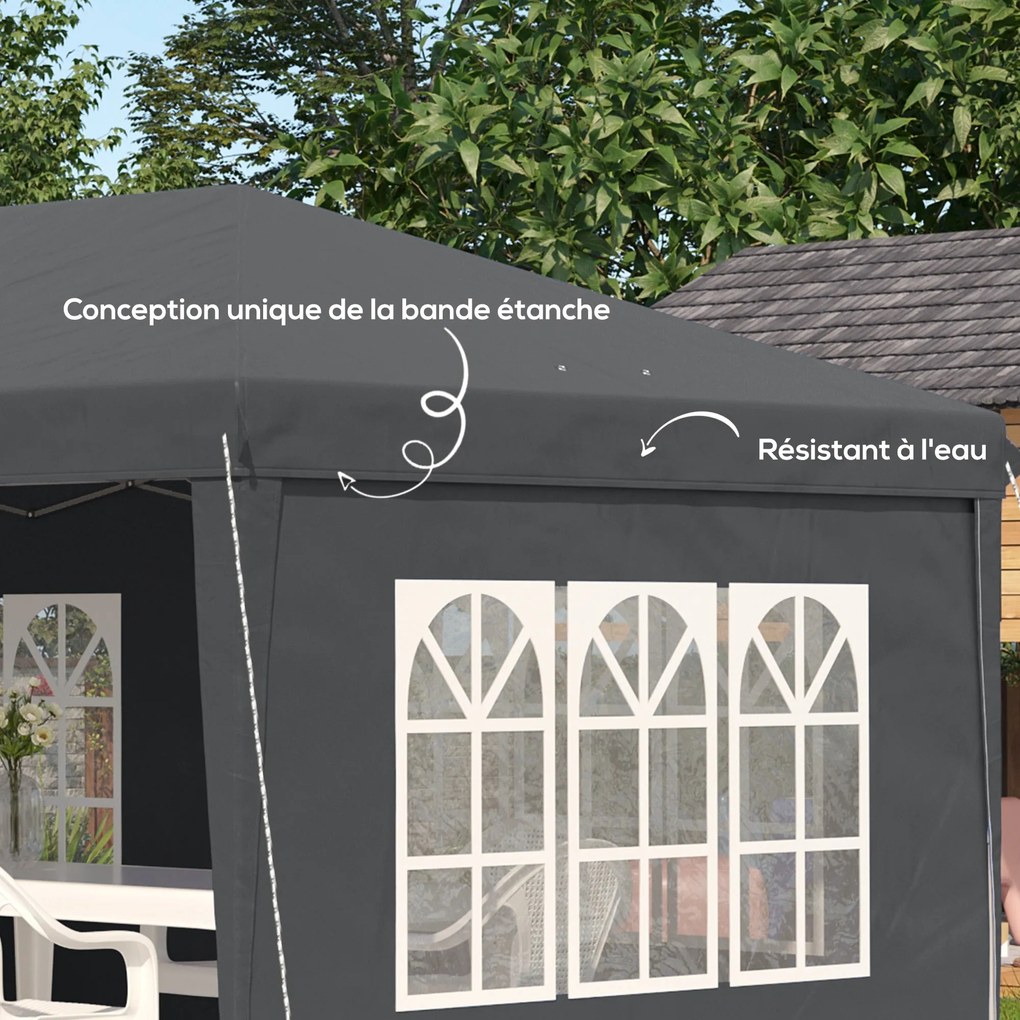 Outsunny Zahradní Kloubový Skládací Altán - Event Stan - 3 x 6 m - Marquee Stánek - 3 Odnímatelné Strany - Kolíky do Země + Taška na Přenášení Šedá |
