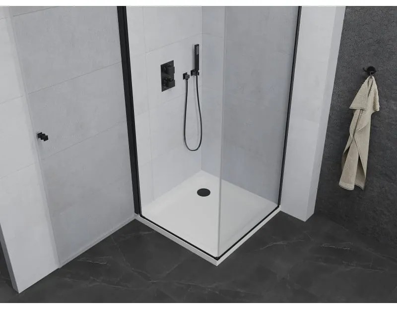 Mexen Pretoria sprchový kout s otočnými dveřmi 70 x 70 cm, průhledné, Černá + vanička do sprchového kouta Flat - 852-070-070-70-