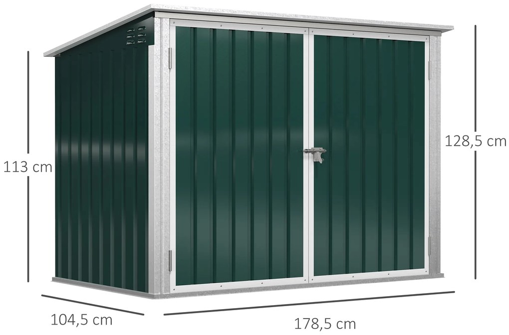 Outsunny box na odpadky Uzamykatelný box na 2 odpadkové koše z oceli v zelené barvě 178,5x104,5x128,5/113 cm ideální pro zahradu a terasu | Aosom.de