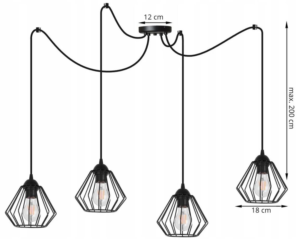 Závěsné svítidlo Nuvola Spider 3, 4x drátěné stínítko (výběr ze 2 barev)