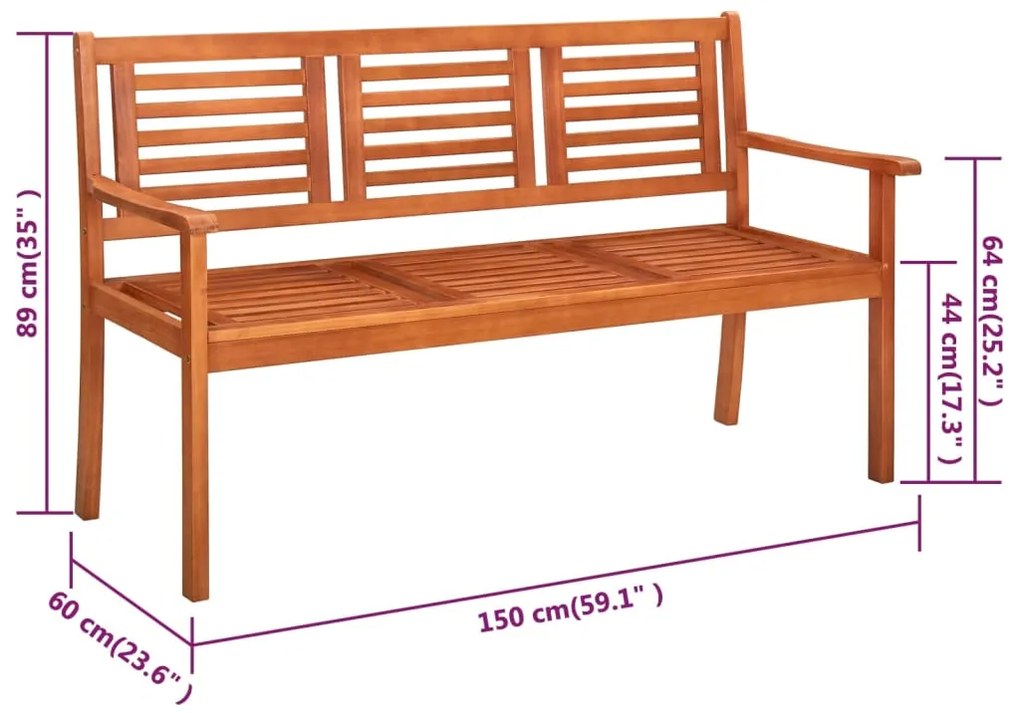 3místná zahradní lavice s poduškou 150 cm masivní eukalyptus - Default Title