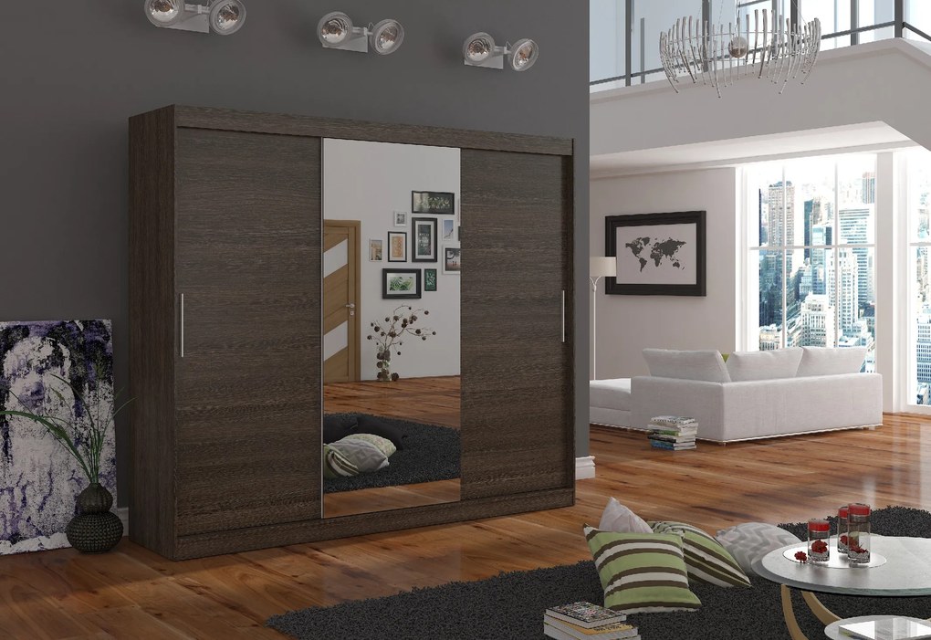 ADRK Furniture Posuvná skříň s zrcadlem DENIS 250 SW-DEN-CH-250+A427