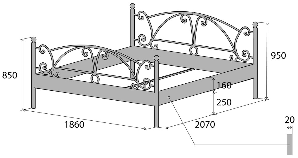 Nábytek ATIKA s.r.o. Kovová postel WENEZIE Povrchová úprava: stříbrná RAL 9006, Rozměr: 100 x 200 cm