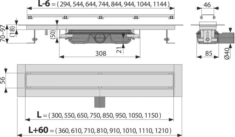 Alcadrain Podlahový žlab bez okraje s roštem pro vložení dlažby - APZ115-750