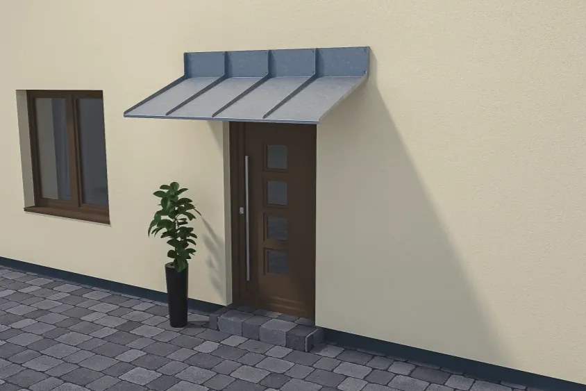 Kovová stříška nad dveře RainBlock 198 x 95 cm ✔ Závitové tyče (16 ks) – zateplená fasáda ✔ Žárový pozink