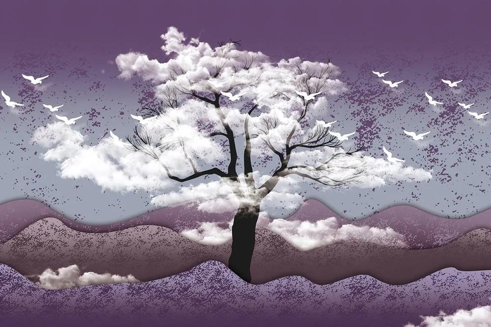 Samolepící tapeta strom zalitý oblaky - 375x250 cm