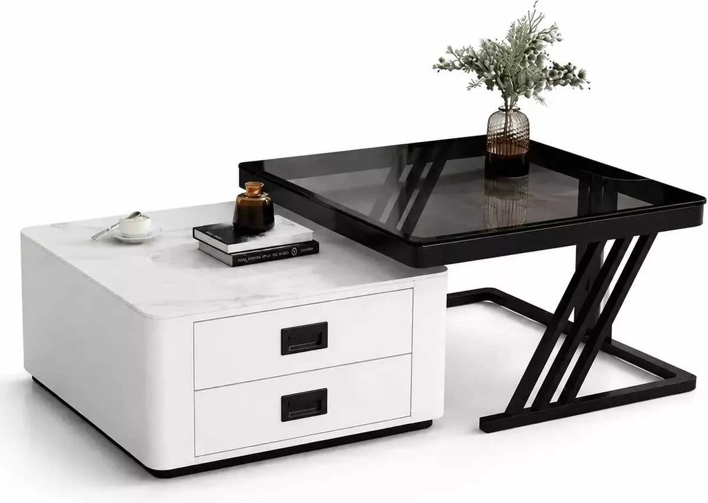 LuxuryForm DESIGN Konferenční stolek BOLT 70 × 70 / 60 × 60 cm – bílý / černý (set 2 ks)