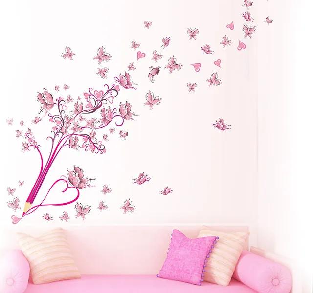 Nalepte.cz Růžová pastelka s motýlky 105 x 88 cm