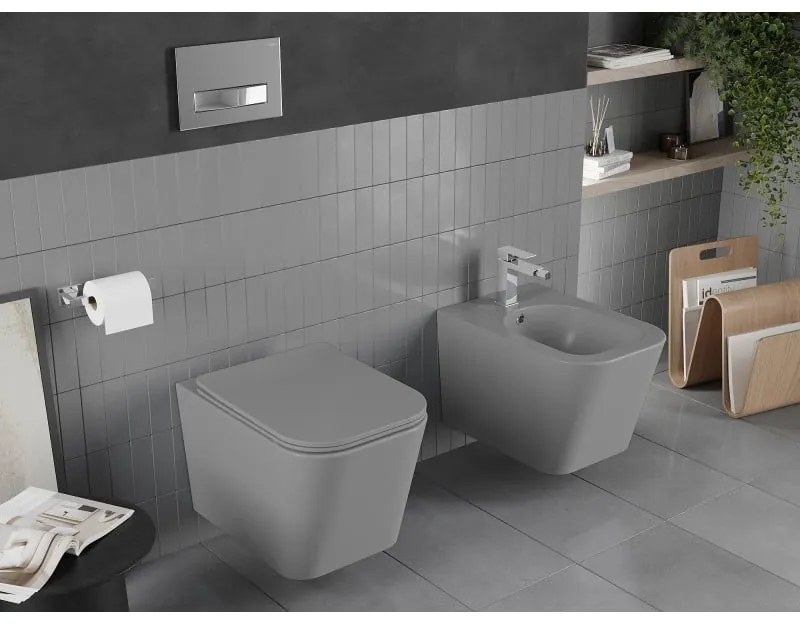 Mexen Teo WC mísa Rimless s pomalu padající deskou slim, duroplast, Světle matová šedá - 30854061