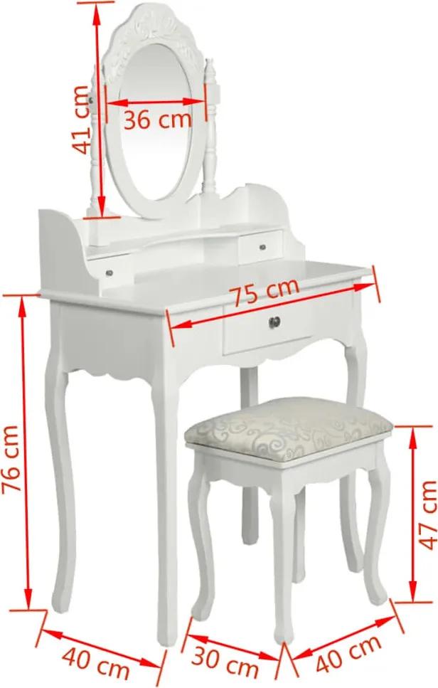 vidaXL Toaletní stolek se zrcadlem a stoličkou bílý [60558]