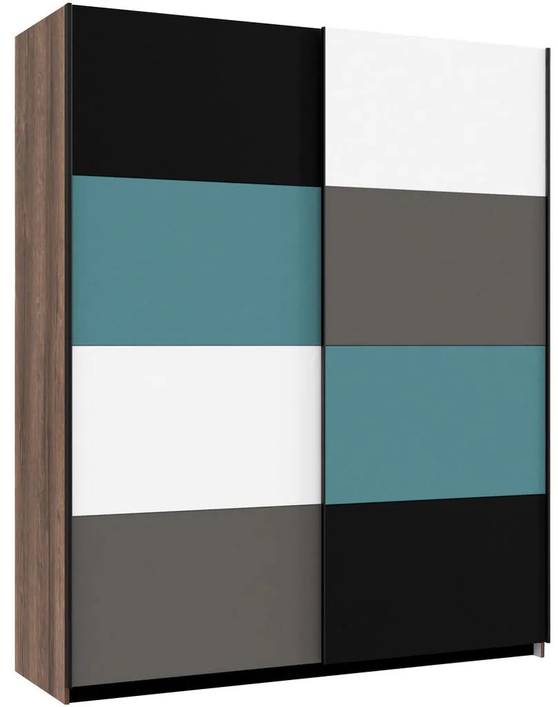 XXXLutz SKŘÍŇ S POS. DVEŘMI.(HOR.VED.), šedá, zelená, černá, bílá, barvy dubu, 170/210/61 cm Carryhome - Skříně s posuvnými dveřmi