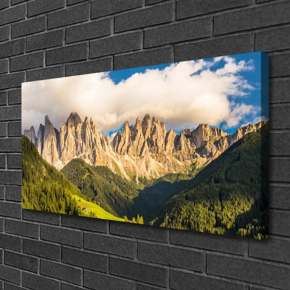 Obraz na plátně Vrcholy Hor Mraky Lesy Louka 125x50 cm