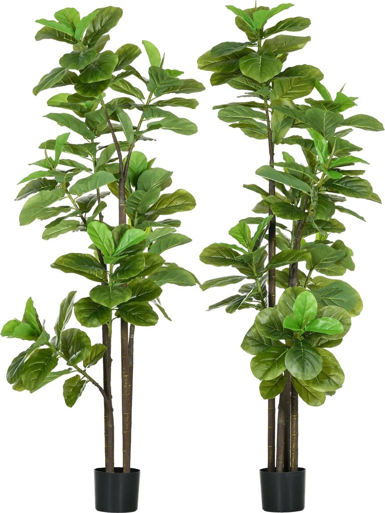 HOMCOM Sada 2 Umělých Rostlin Ficus Lyrata 180cm Vysoké s Květináčem, Velký Umělý Strom pro Dekoraci