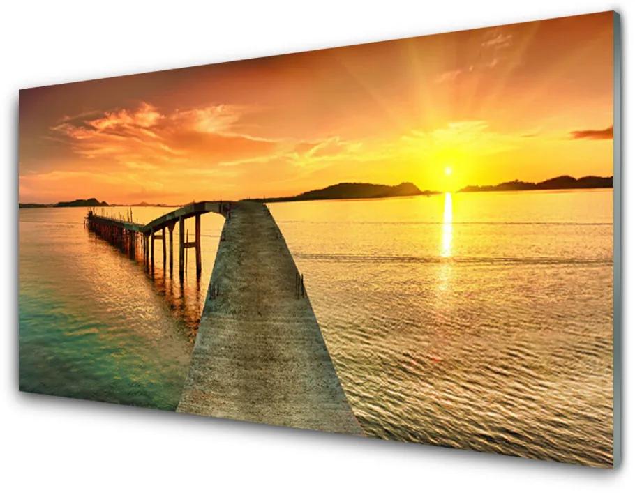 Obraz na skle Moře Slunce Most Krajina 125x50 cm