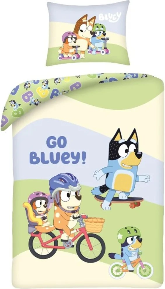 Bavlněné ložní povlečení Bluey - motiv Sportovní den - 100% bavlna - 70x90 cm + 140x200 cm