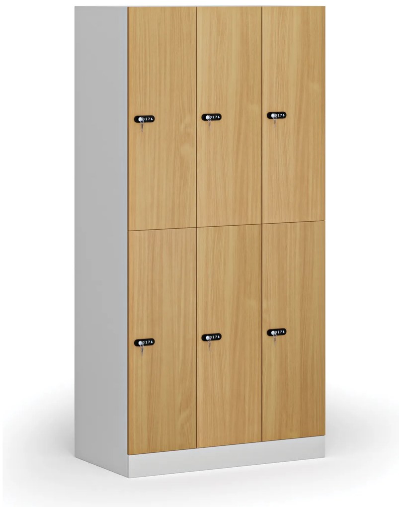 Šatní skříňka S1 s úložnými boxy, 6 boxů, 1850 x 900 x 500 mm, mechanický kódový zámek, laminované dveře, buk