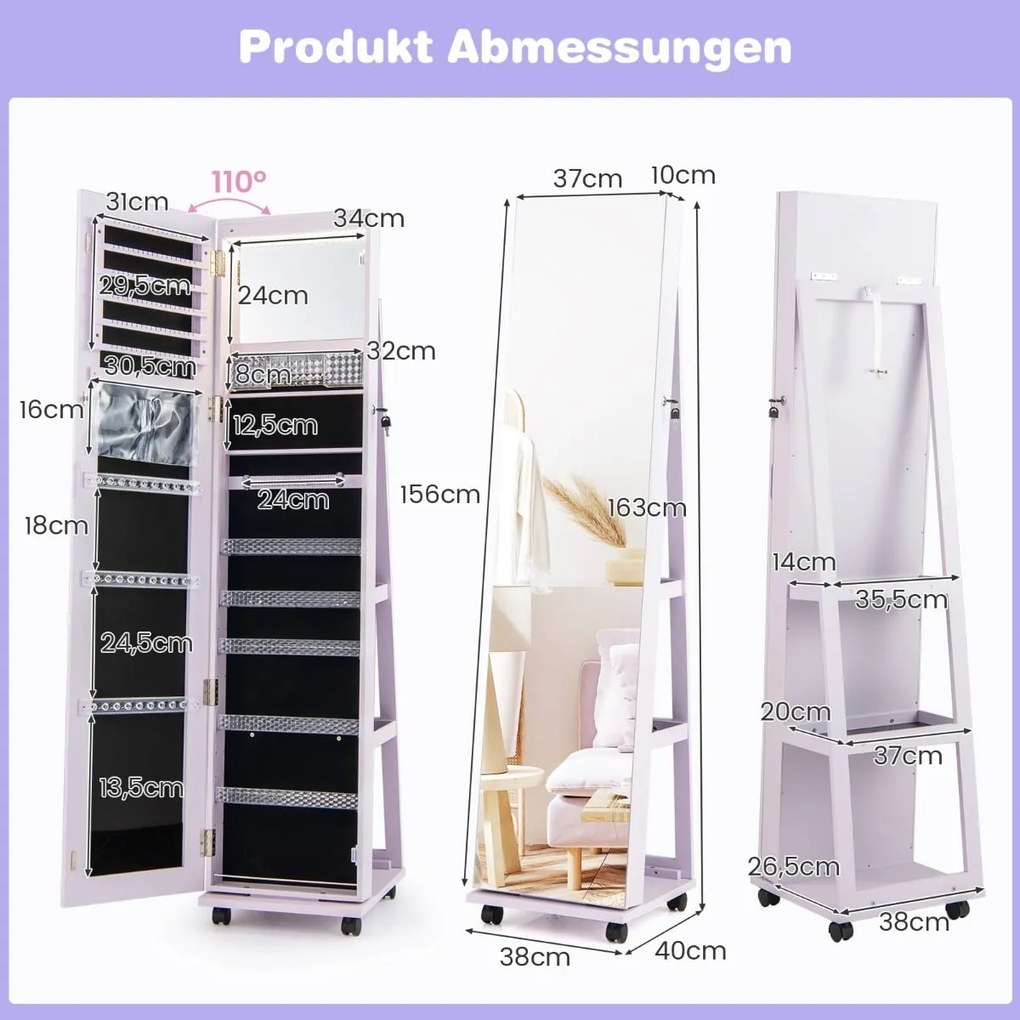 Costway Uzamykatelná šperkovnice s integrovaným make-up zrcadlem