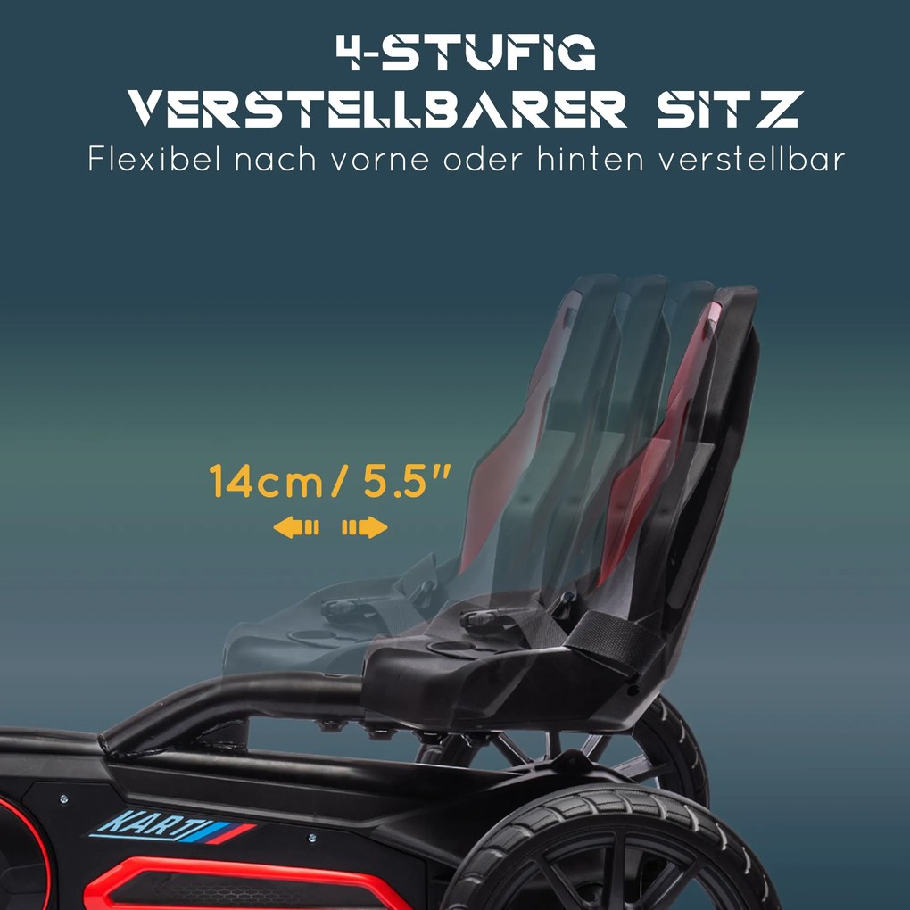 HOMCOM motokára dětské šlapací auto s nastavitelným sedadlem a ruční brzdou pro děti ve věku 3-8 let, čtyřkolka pro venkovní zábavu | Aosom.de