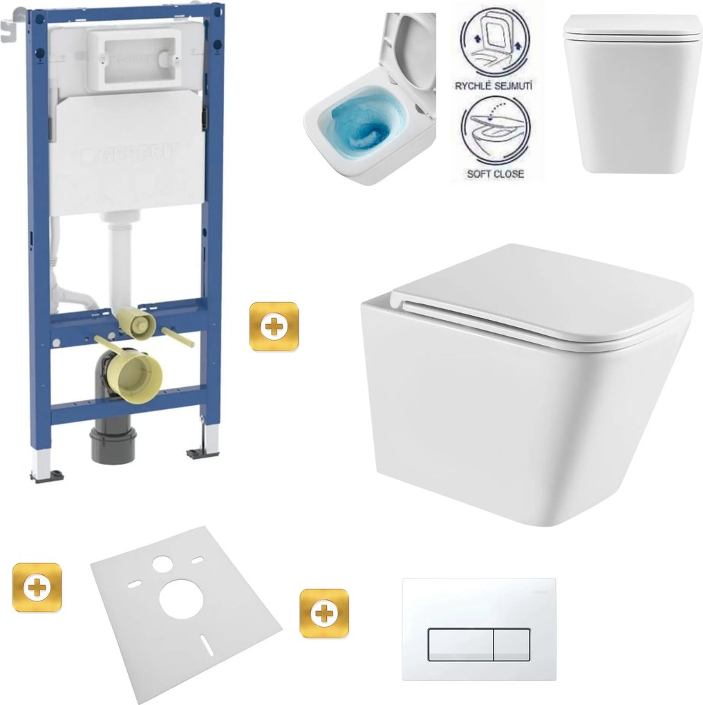 Závěsný set GEBERIT Duofix Basic+ WC mísa Erga Mery+ 51x36 cm + WC sedátko + splachovací tlačítko, bílá, GEBERIT-MERY-TO2-WH-SET1