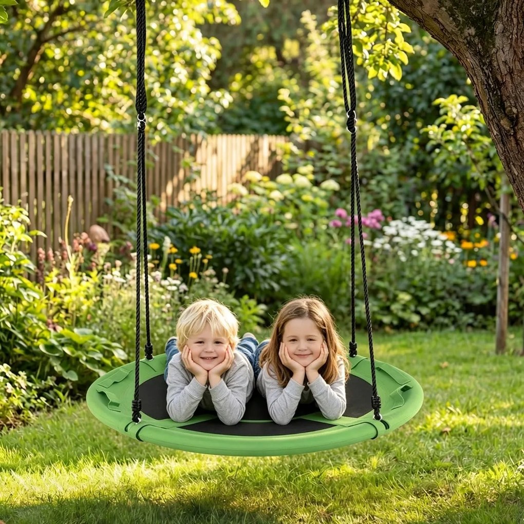 Costway Ø100 cm houpačka hnízdo s polštářky a madly dětská houpačka s 100-180 cm