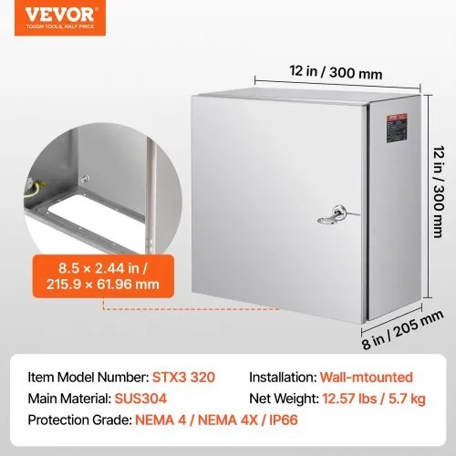 NEMA kryt z nerezové oceli, 30,5 × 30,5 × 20,3 cm