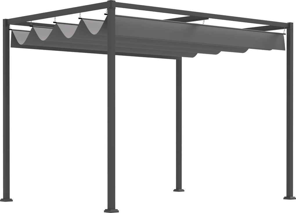 Outsunny pergola altán zastřešení terasy s posuvnou střechou 298 x 213 x 221 cm, šedá, polyester odolný proti povětrnostním vlivům pro zahradu a tera…