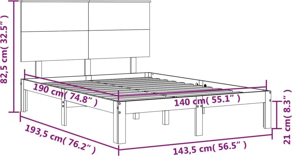 vidaXL Rám postele s čelem 140 x 190 cm masivní dřevo [3193642] Barva: Bílá