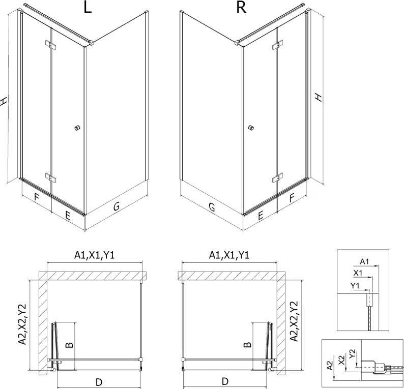 Mexen Mist-F T, 1-křídlý skládací sprchový kout levý 70 x 100 cm, čiré sklo-černá mřížka, 8A6T-070-100-70-77-L