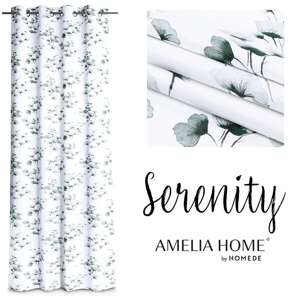 Závěs AmeliaHome Serenity se stříbrnými průchodkami bílý/zelený