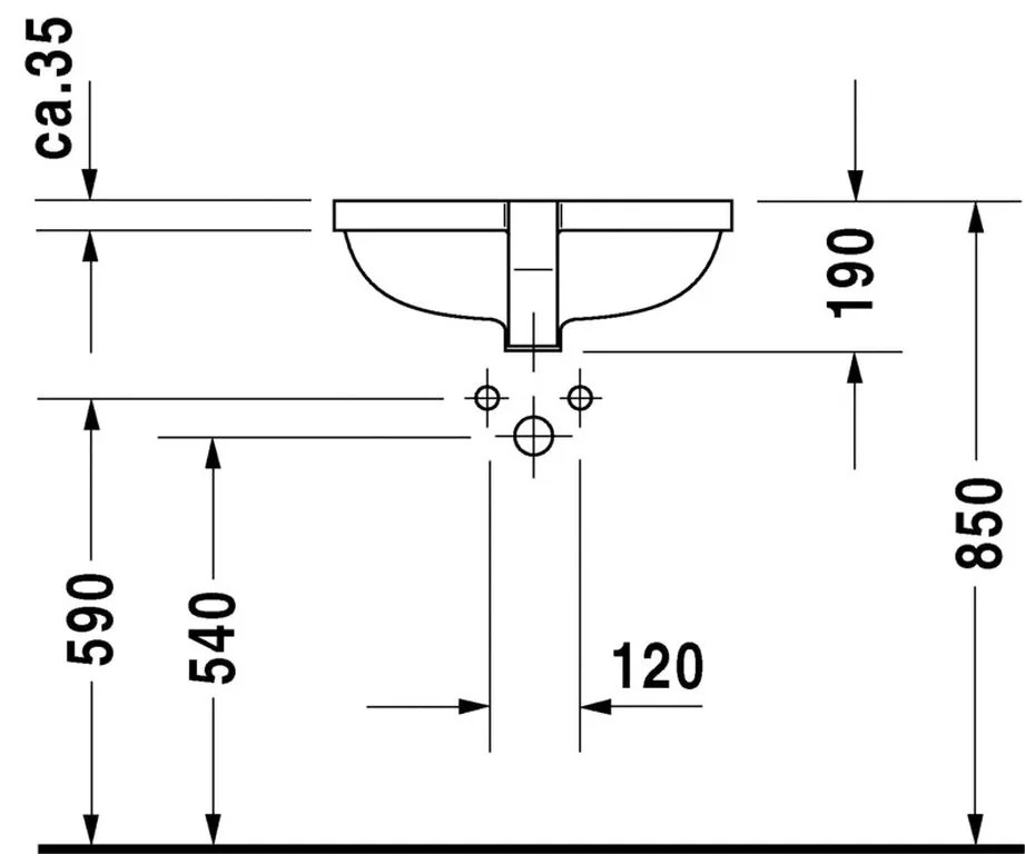 Duravit Starck 3 - Vestavěné umyvadlo, 1 otvor pro armaturu propíchnutý, 490 x 365 mm, bílé 0302490000