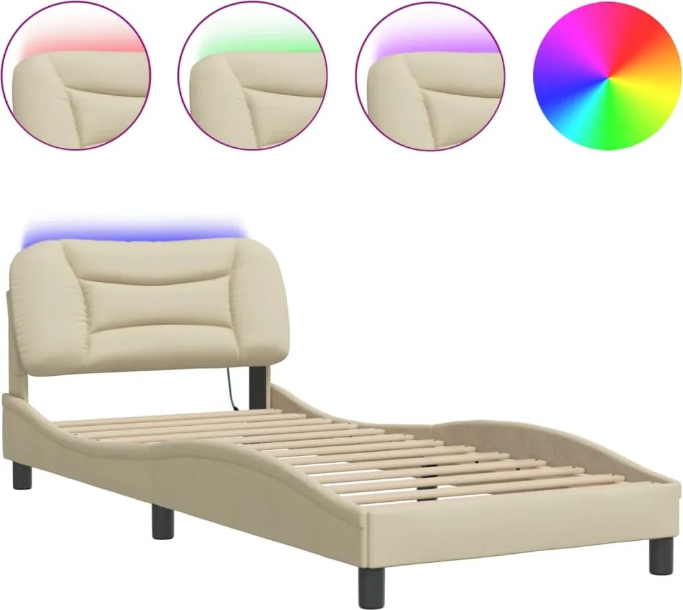 Rám postele s LED bez matrace Hvar krémový 90 x 200 cm textil 3213681