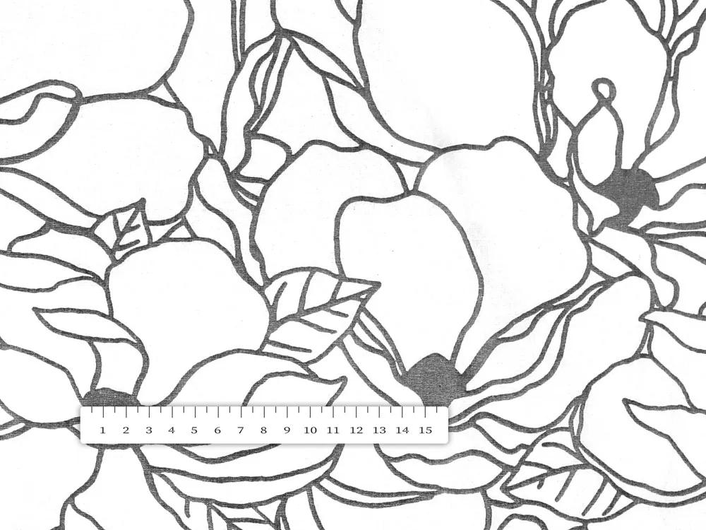 Biante Bavlněné ložní povlečení Sandra SA-271 Šedé designové květiny na bílém Prodloužené 140x220 a 70x90 cm