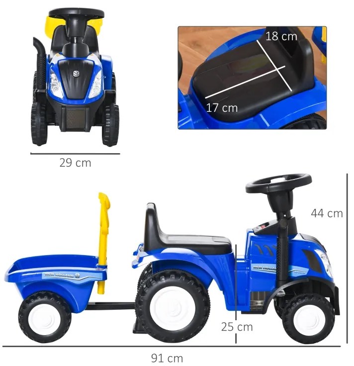 Dětské odrážedlo traktor s přívěsem, modré 370-173BU