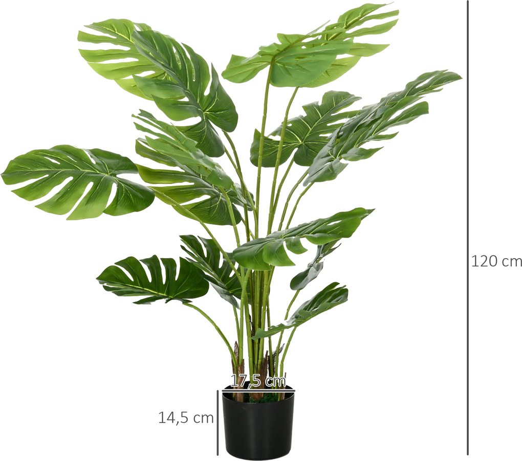 HOMCOM Umělá rostlina Monstera 120cm s květináčem a PE mechem, klamně skutečná pro obývací pokoj a dekorace v zelené barvě