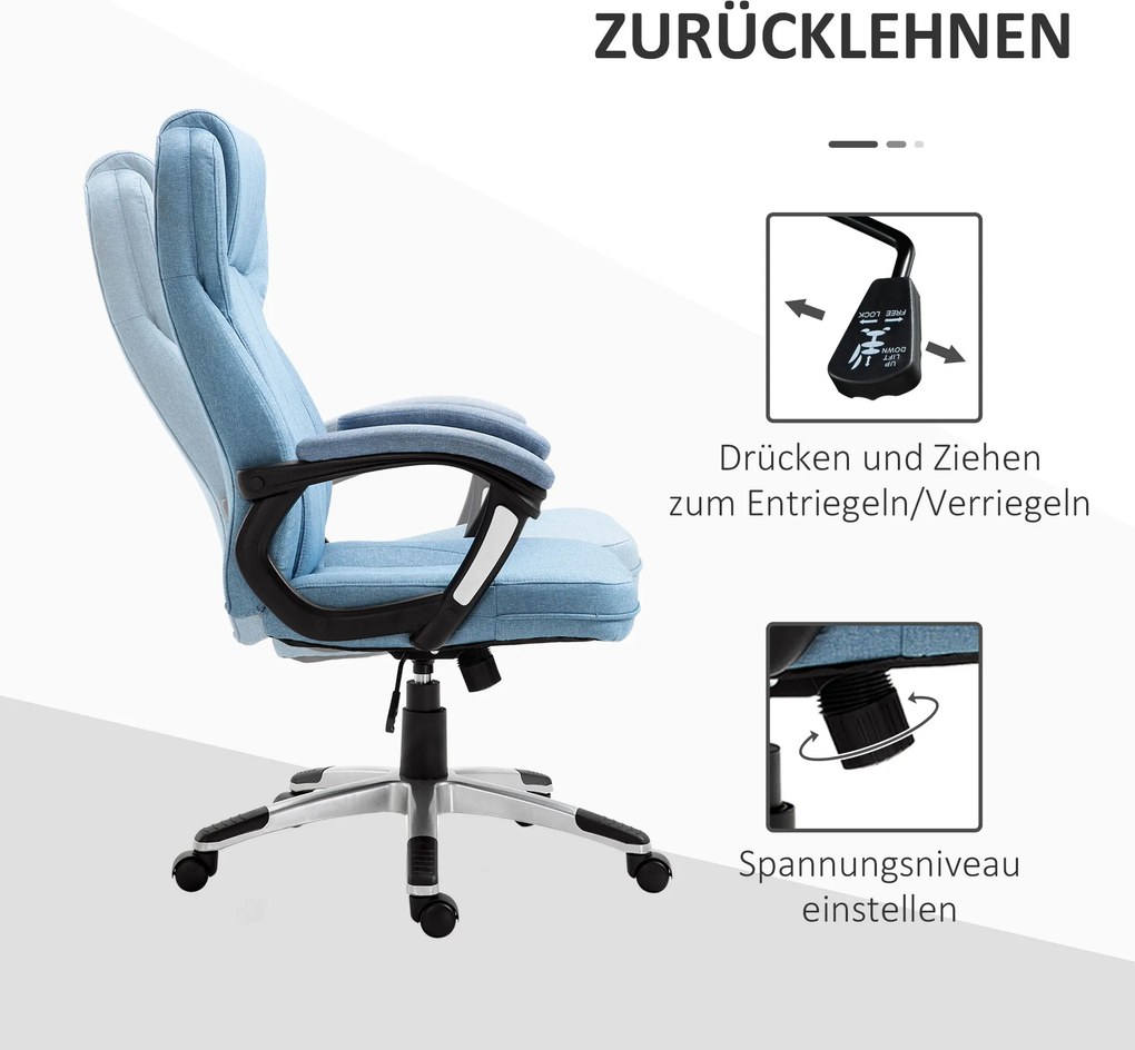 Manažerská židle Vinsetto kancelářská židle ergonomická kancelářská židle výškově nastavitelná světle modré plátno 66x75x110-120cm pro pohodlnou práci