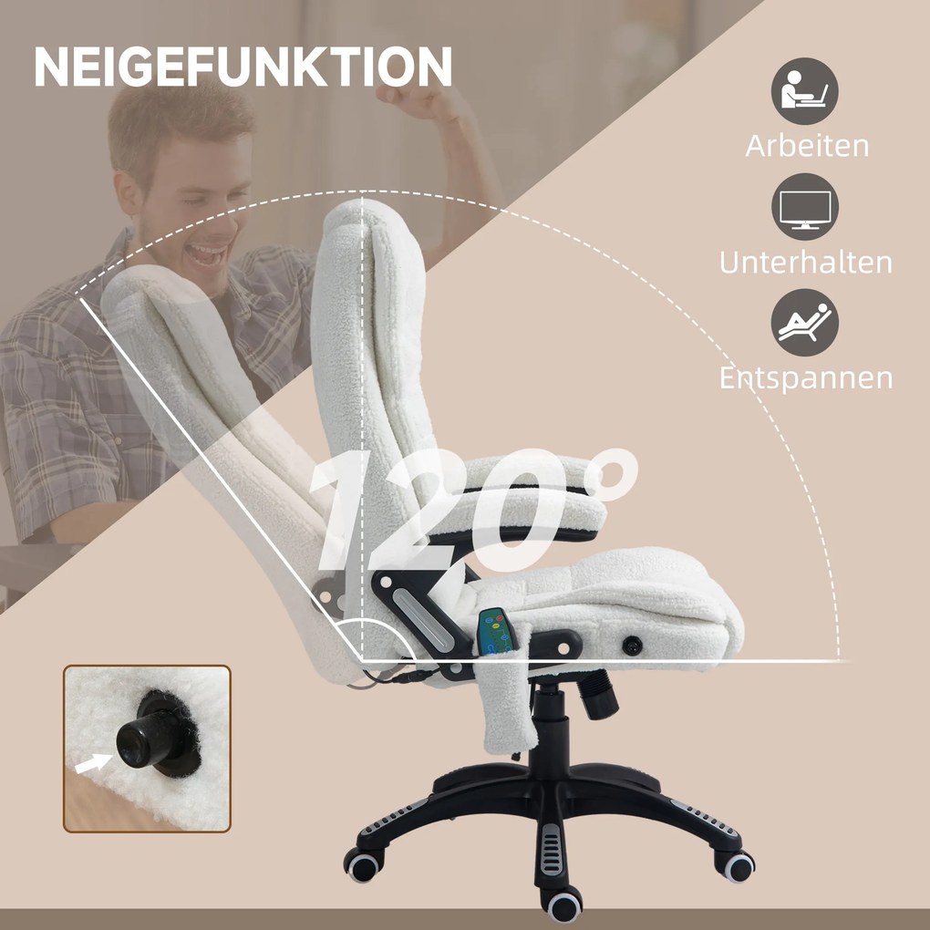 Kancelářská židle Vinsetto s vibračním masážním systémem, ergonomická židle s vyhříváním, sklápěcí funkce, výškově nastavitelná exekutivní židle s dá…