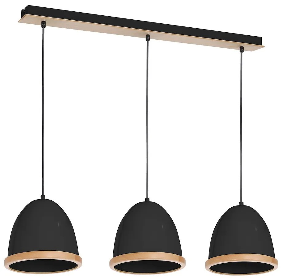 Závěsné svítidlo Studio, 3x dřevěné/černé kovové stínítko, (fi 21cm), b/br
